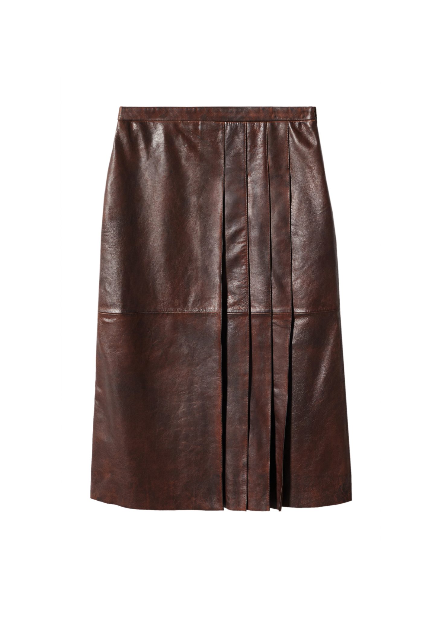 Katie Holmes draagt lange leren rok in New York City