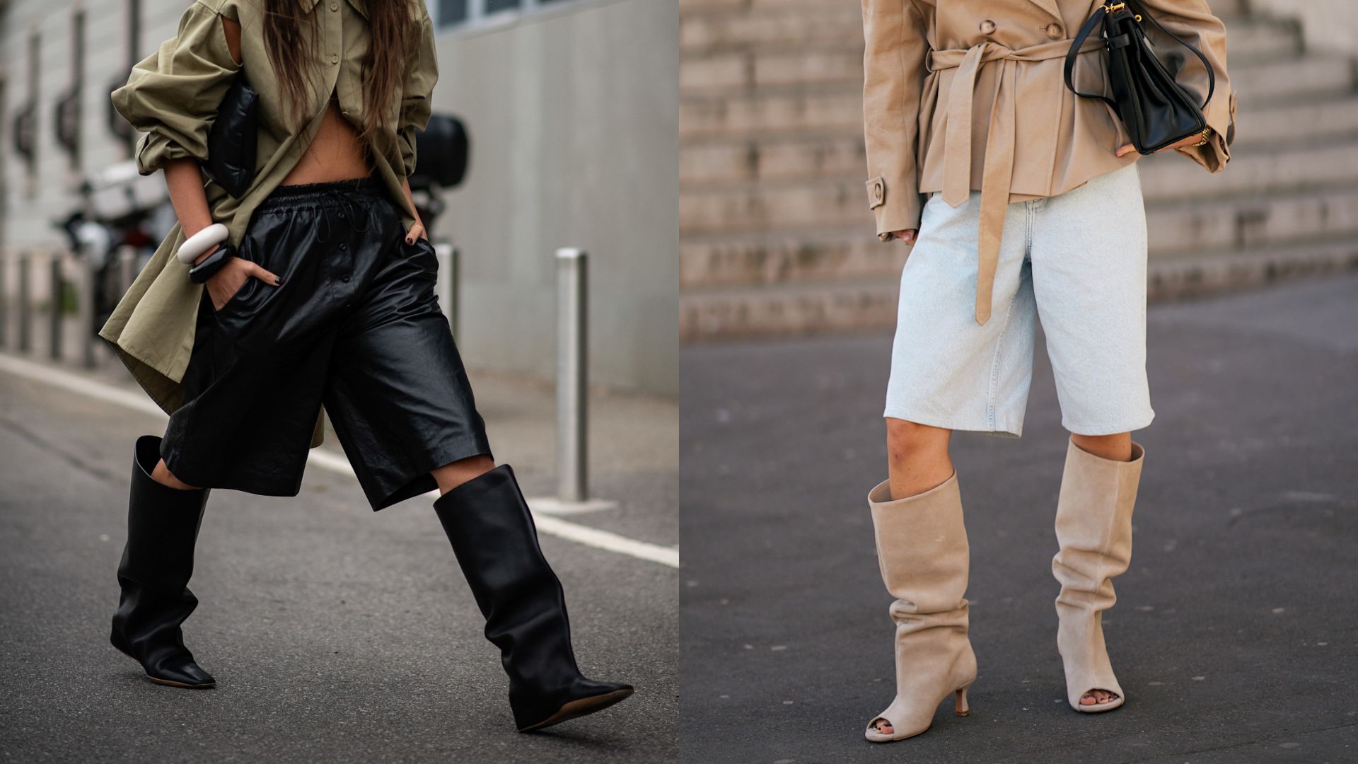 Bermuda shorts met laarzen is de chicste stijlcombinatie